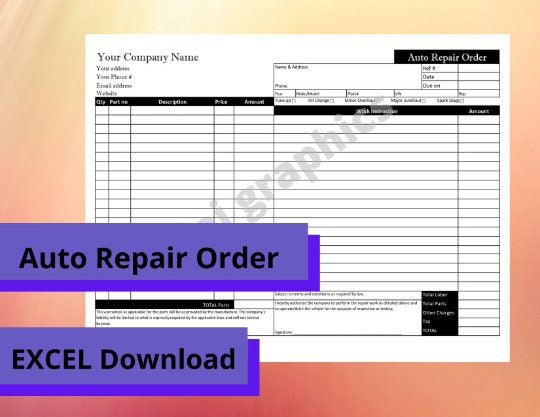 Auto Repair Order Form Template / Auto Repair Service Form / Printable ...