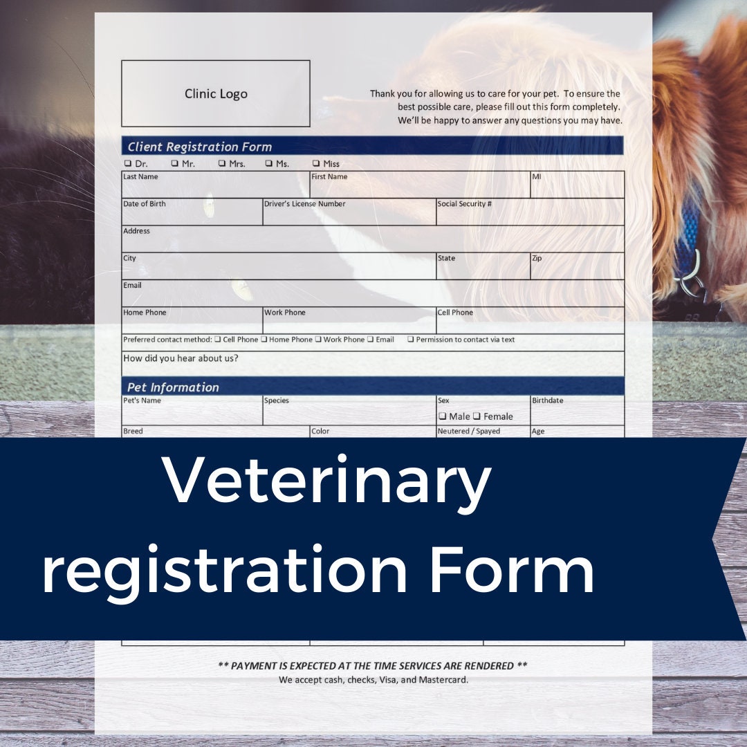 Veterinary Registration Form Template / New Client Form / Animal Clinic Visit / Editable Instant ...