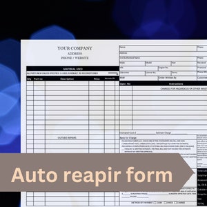 Auto Repair Form Template / Auto Repair Service Form / Printable ...
