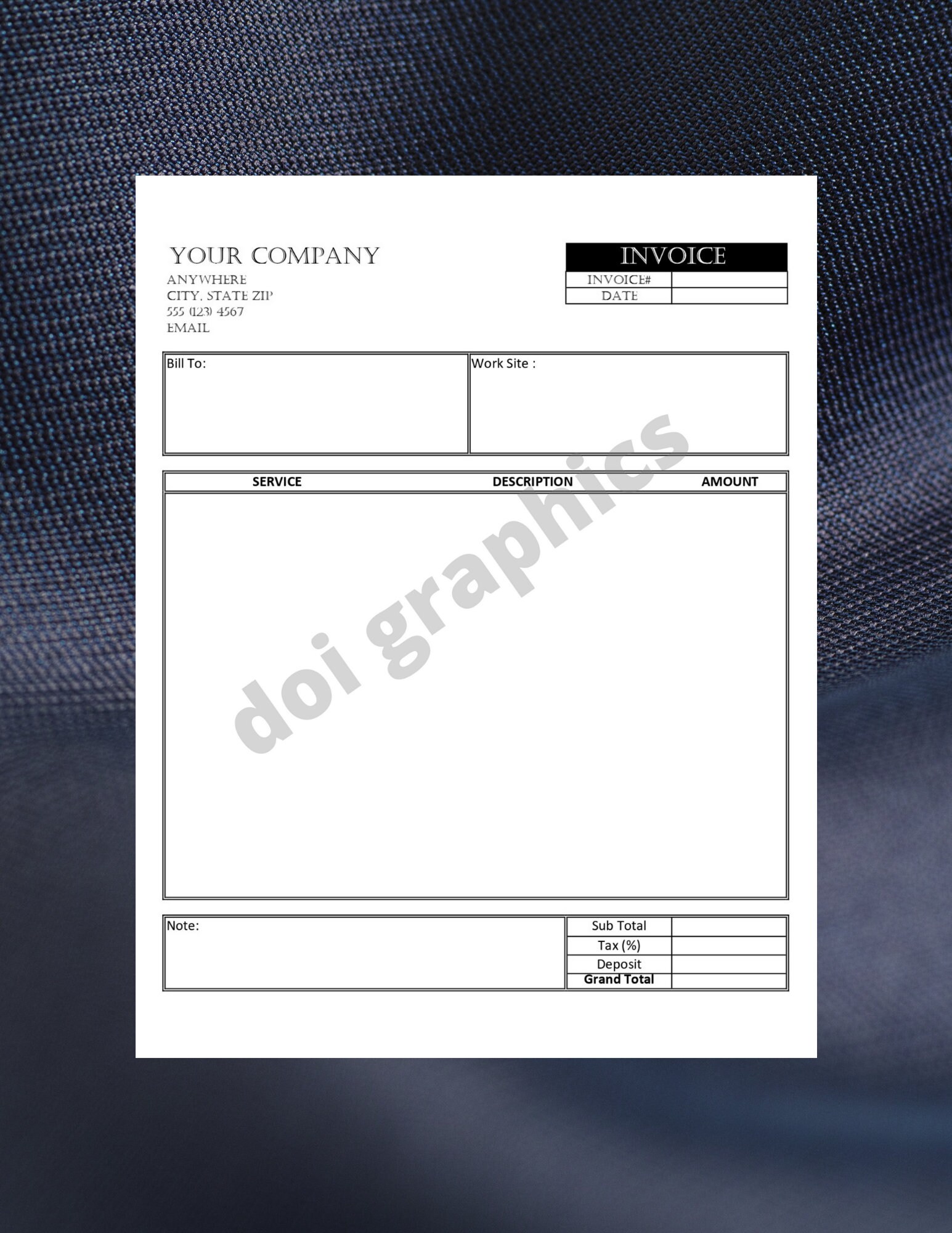 Printable Invoice Template in Excel / Service Business Form Template ...