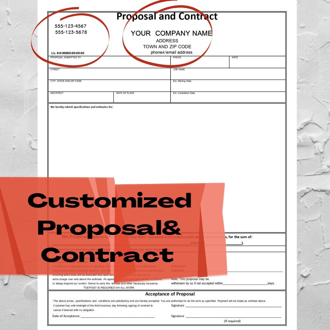 Custom Proposal & Contract Form / Printable Business Form Template / Contract Digital Download ...