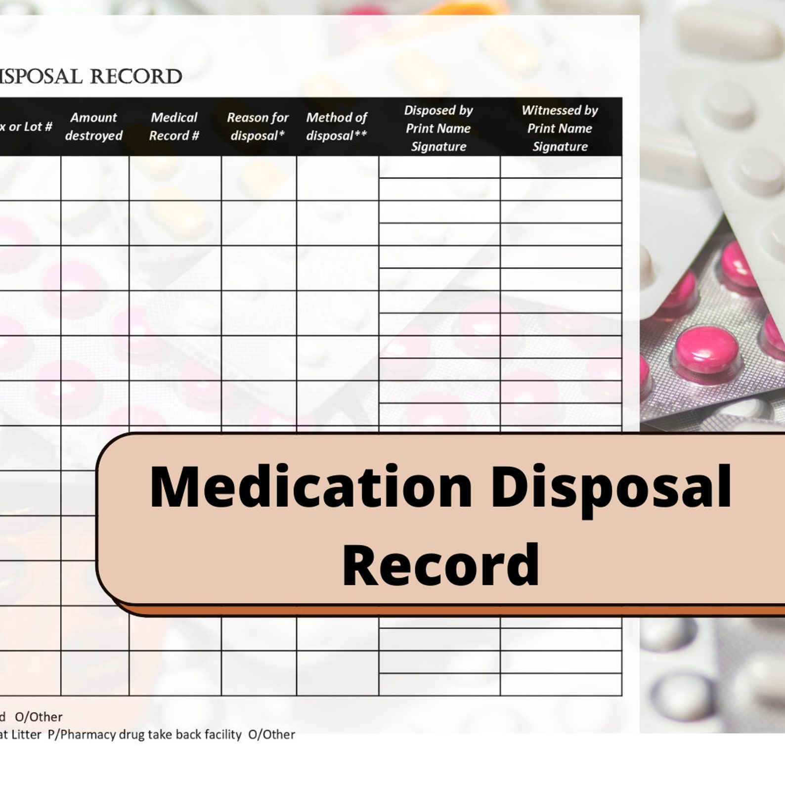 Medication Disposal Record in Excel/ Editable / Controlled Medication ...