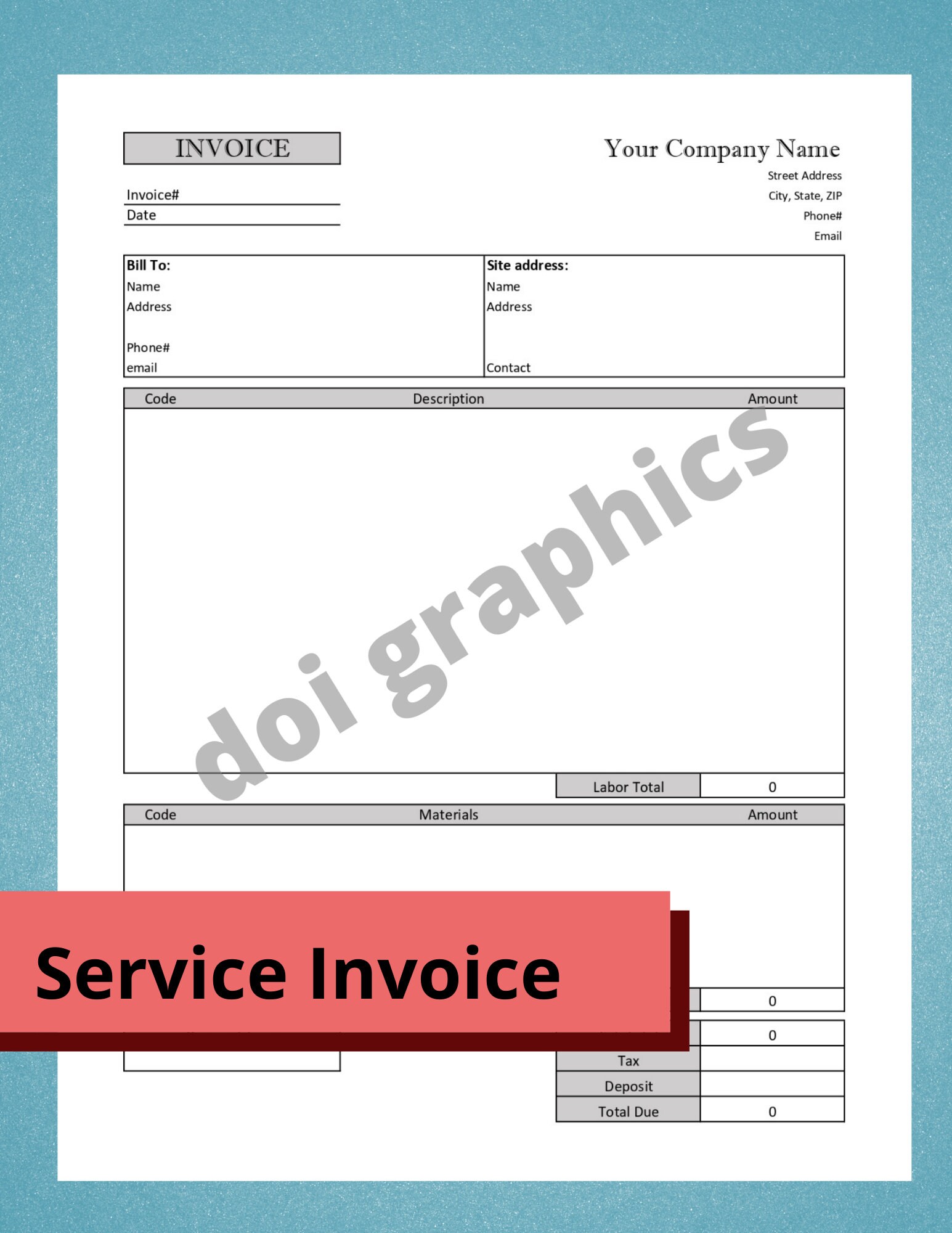 Printable Invoice Template in Excel / Service Business Form Template ...
