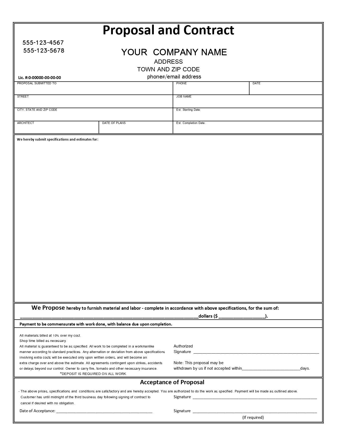 Contract Template / Printable Proposal & Contract Form / Business Form ...