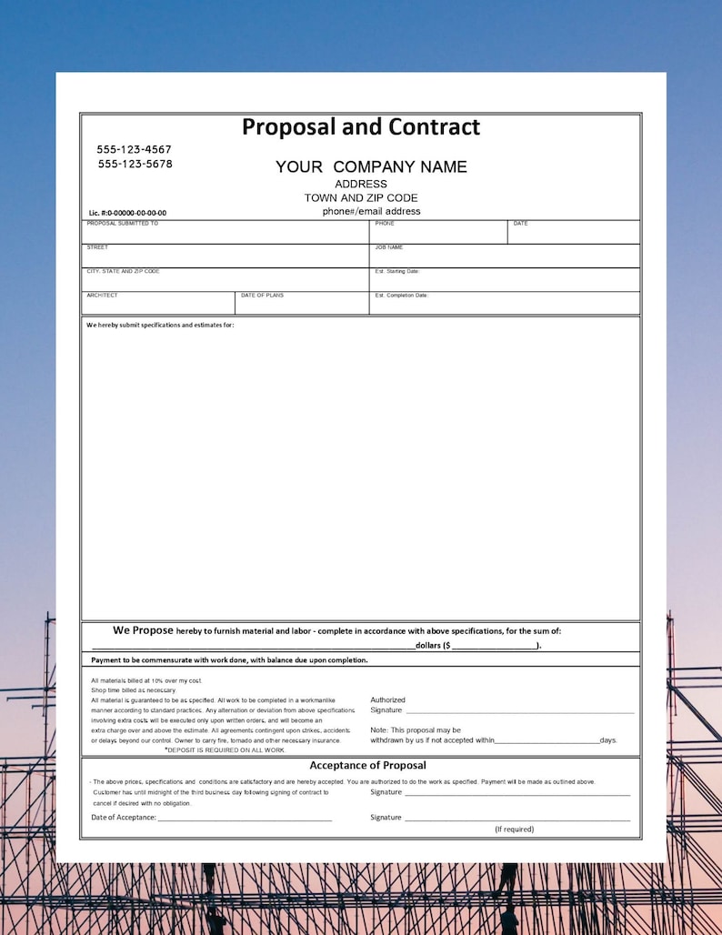 Contract Template / Printable Proposal & Contract Form / Business Form ...