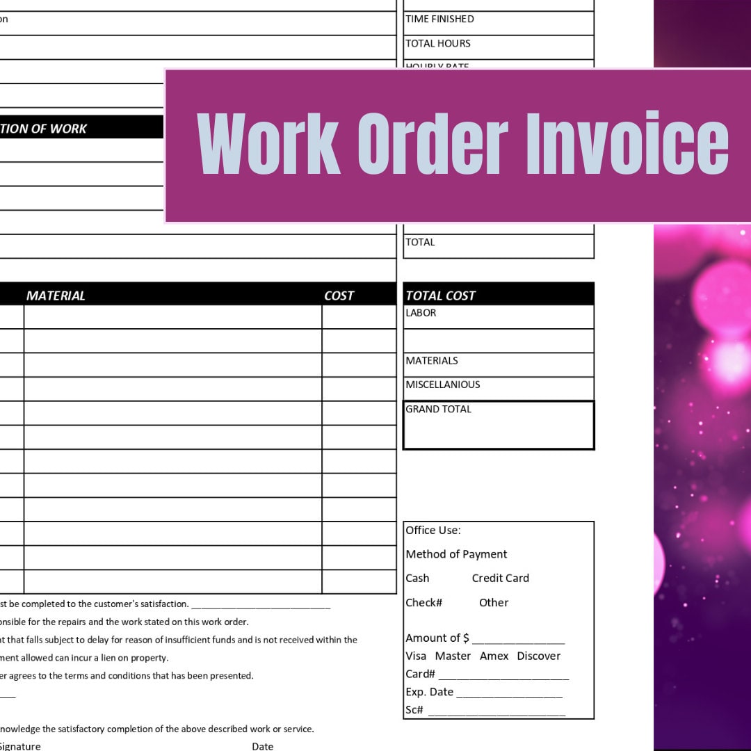 Simple Work Order Invoice Template / Printable Invoice / Business Form ...