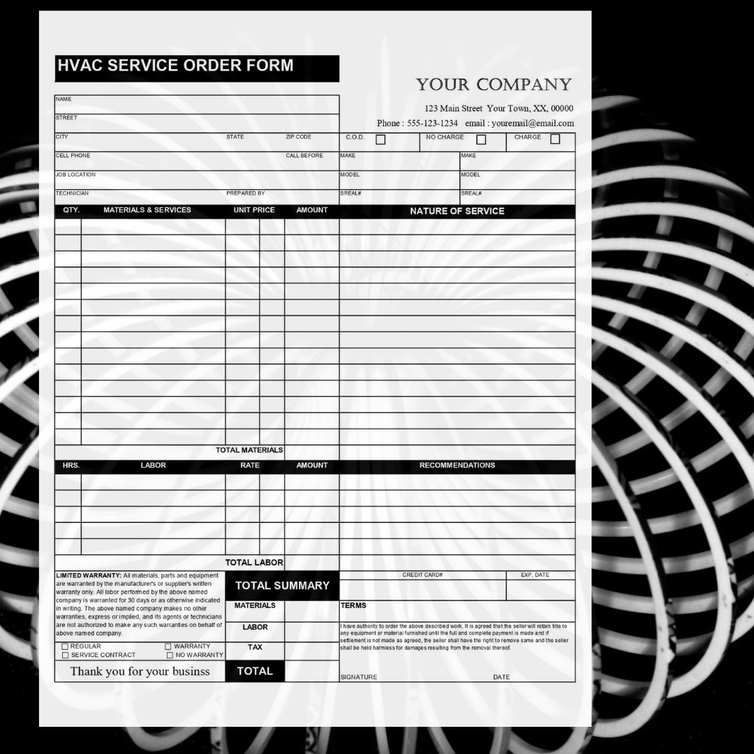 HVAC Service Order Form Template / Business Form Template / Digital ...