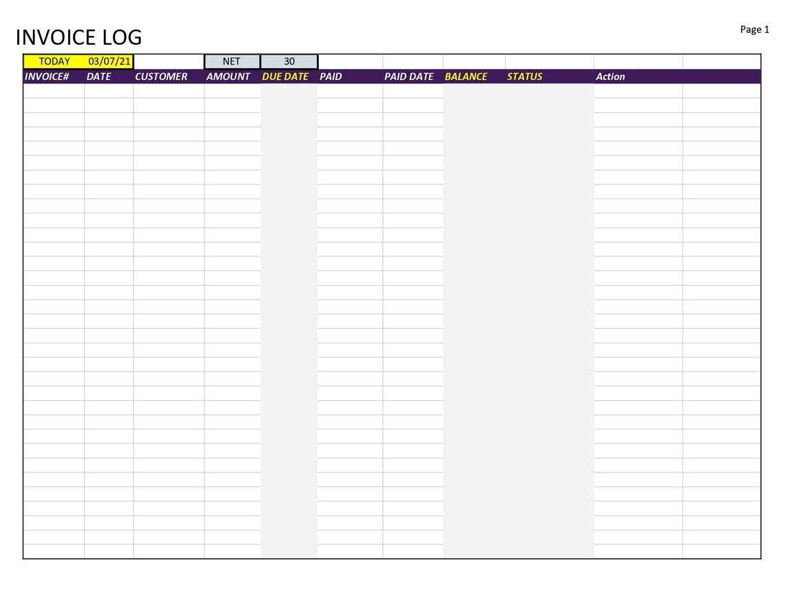 Invoice Log in Excel/ Invoice Tracker / Auto Calculate / Printable ...