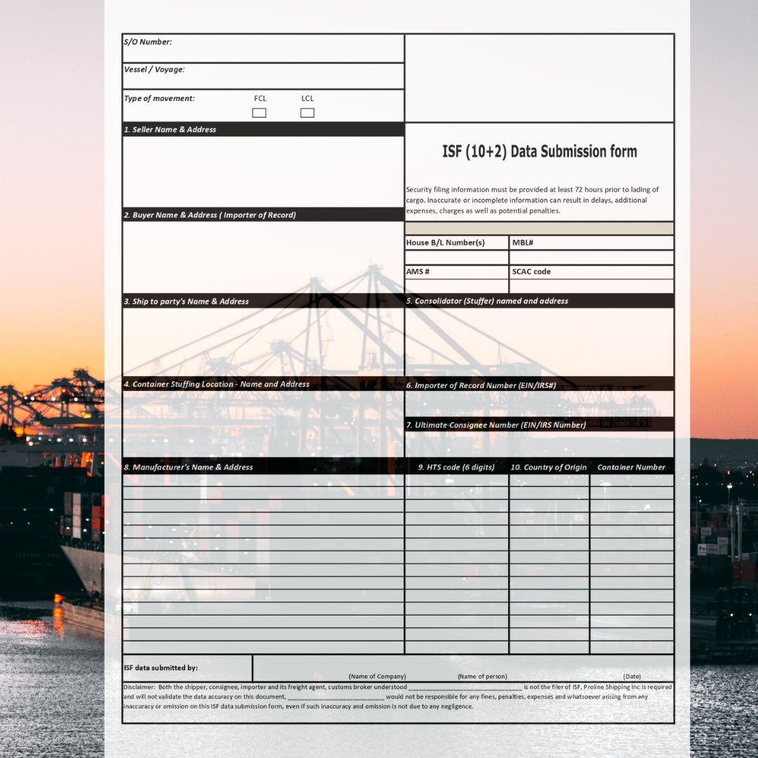 ISF Filling Form Template / Printable / Business Form Template / ISF ...