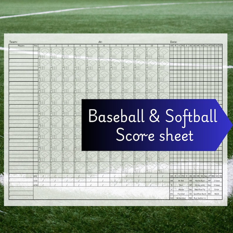 Baseball and Softball Scorebook Template / Printable Score Sheet ...