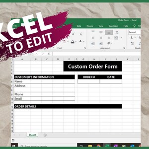 Printable Custom Order Form Template in Excel / Business Form Template ...