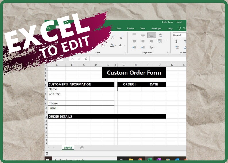 Printable Custom Order Form Template in Excel / Business Form Template ...