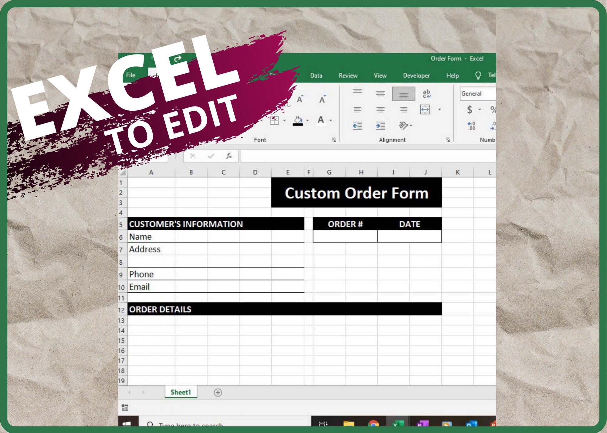 Printable Custom Order Form Template in Excel / Business Form Template ...