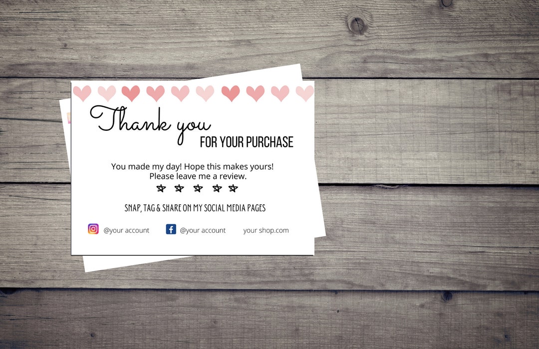 Thank You for Your Order Cards / Review Reminder / Customer Thank You ...
