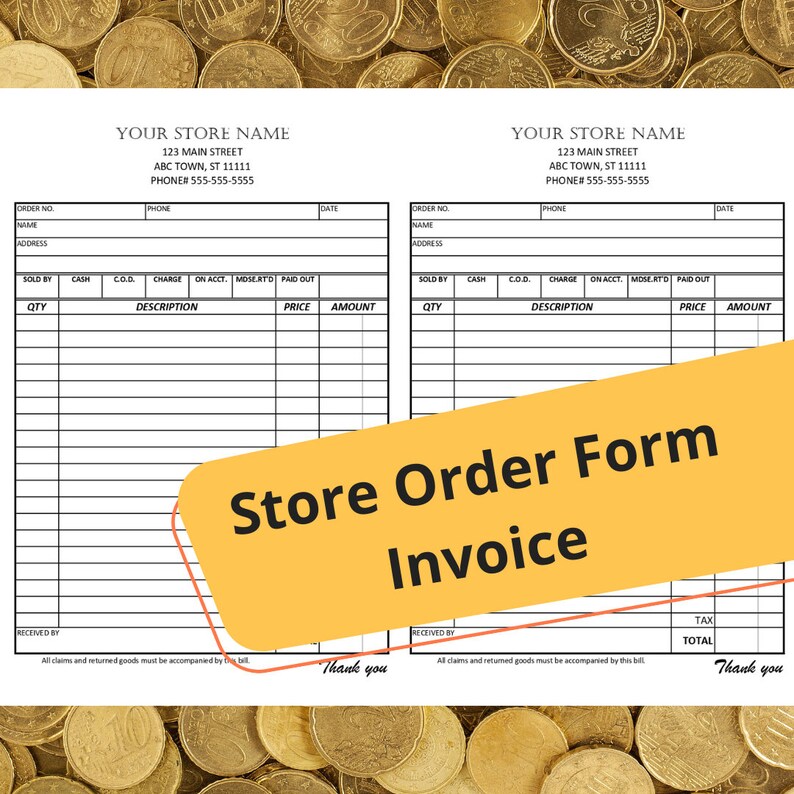 Simple Order Form for Store Front / Editable Printable Invoice ...