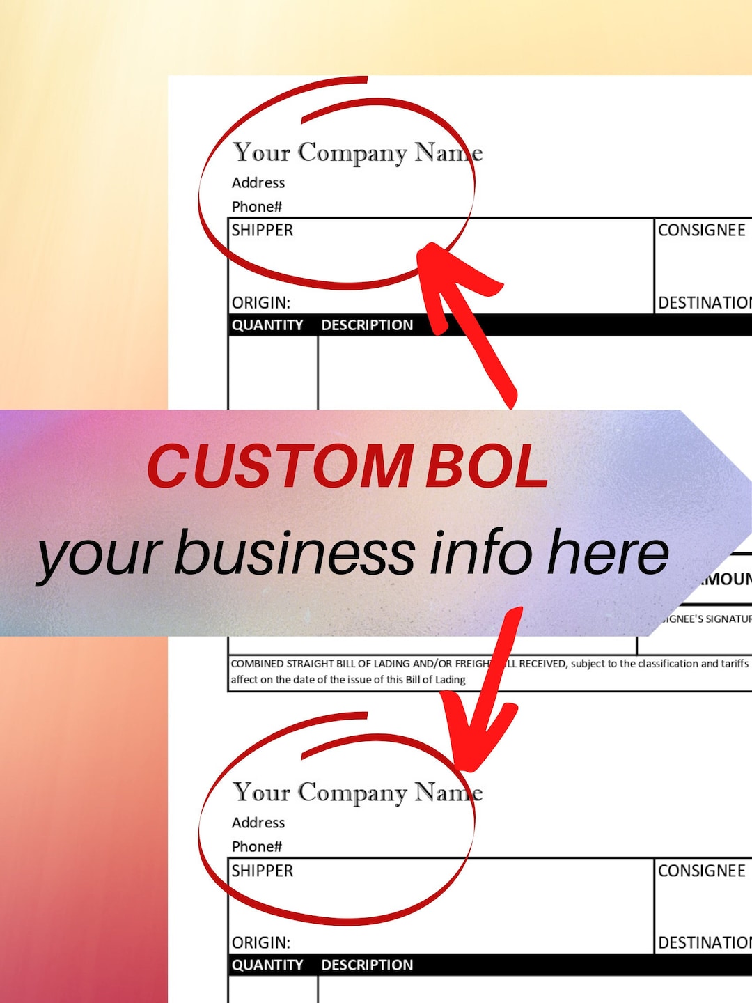 Custom Bill of Lading / Instant download Proof of Delivery / Business ...