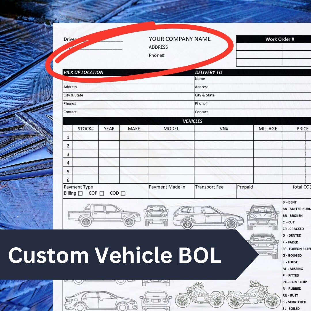 Custom Vehicle Bill of Lading Template / Printable / Custom Made ...