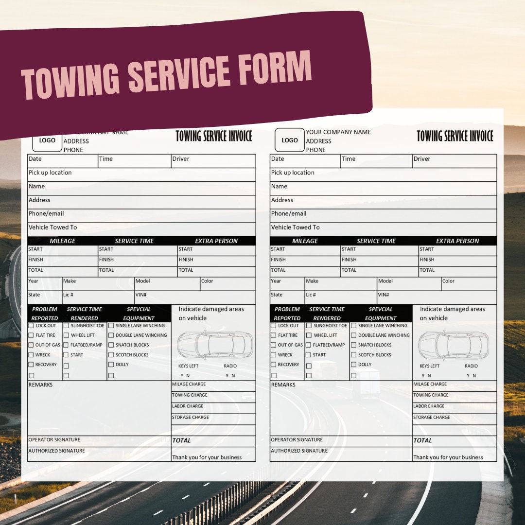 Editable Towing Service Invoice / Towing Service Form / Operation Form ...