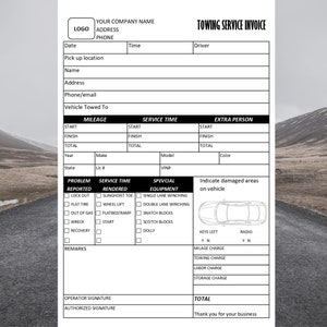 Editable Towing Service Invoice / Towing Service Form / Operation Form ...