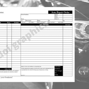 Auto Repair Order Form Template / Auto Repair Service Form / Printable ...