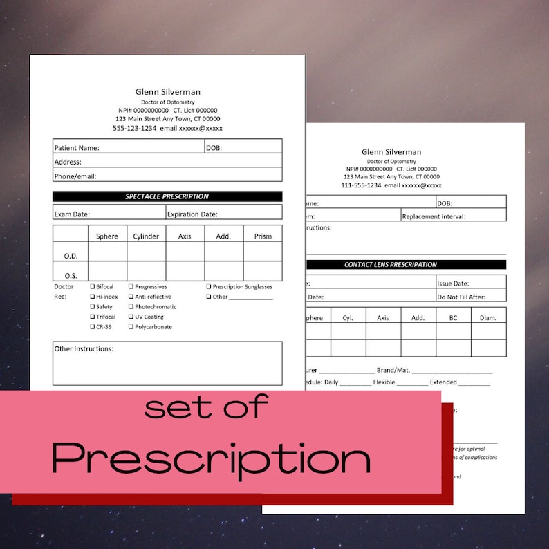 Editable Prescription Set for Optometry / Contact Lens & Spectacle ...