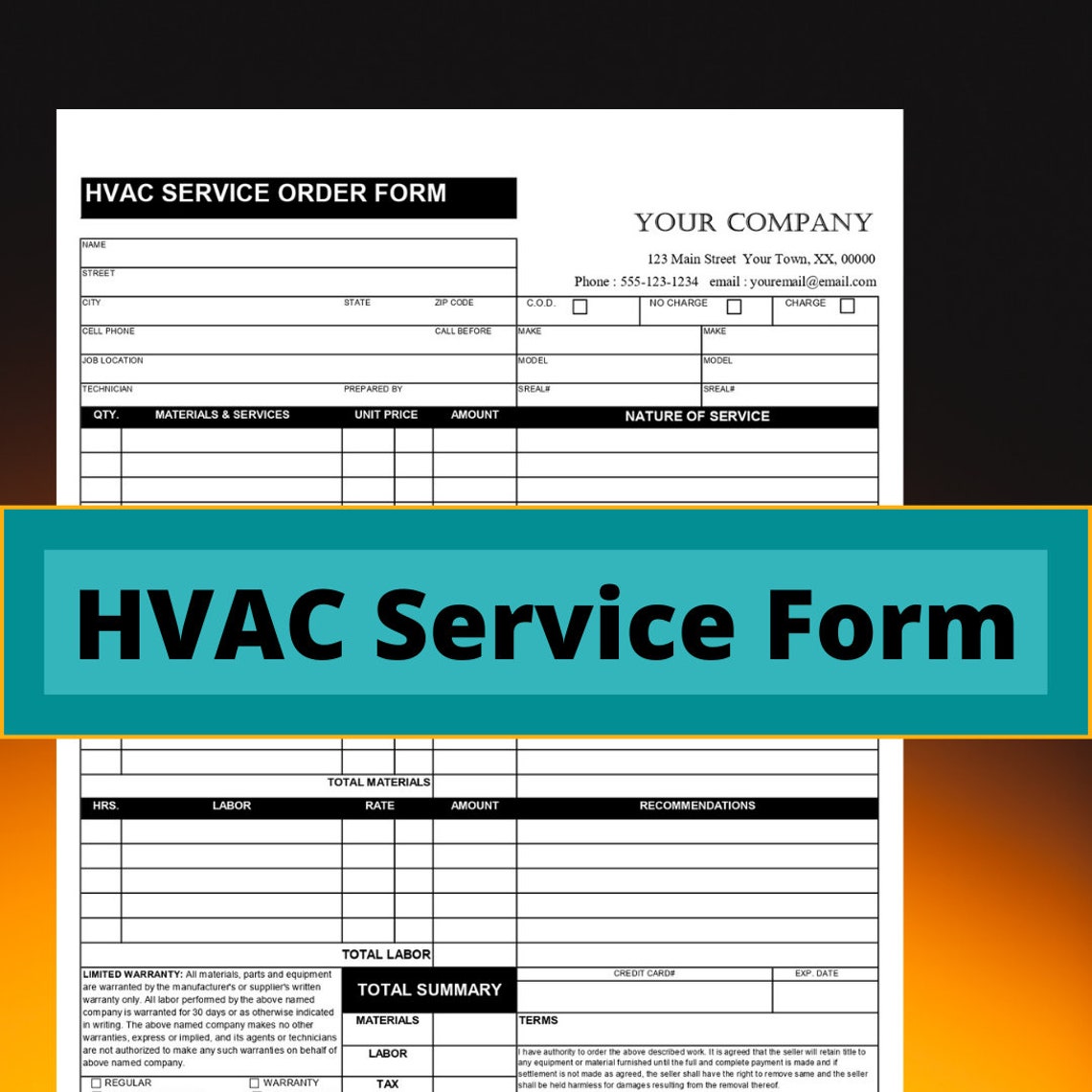HVAC Service Order Form Template / Business Form Template / Digital ...