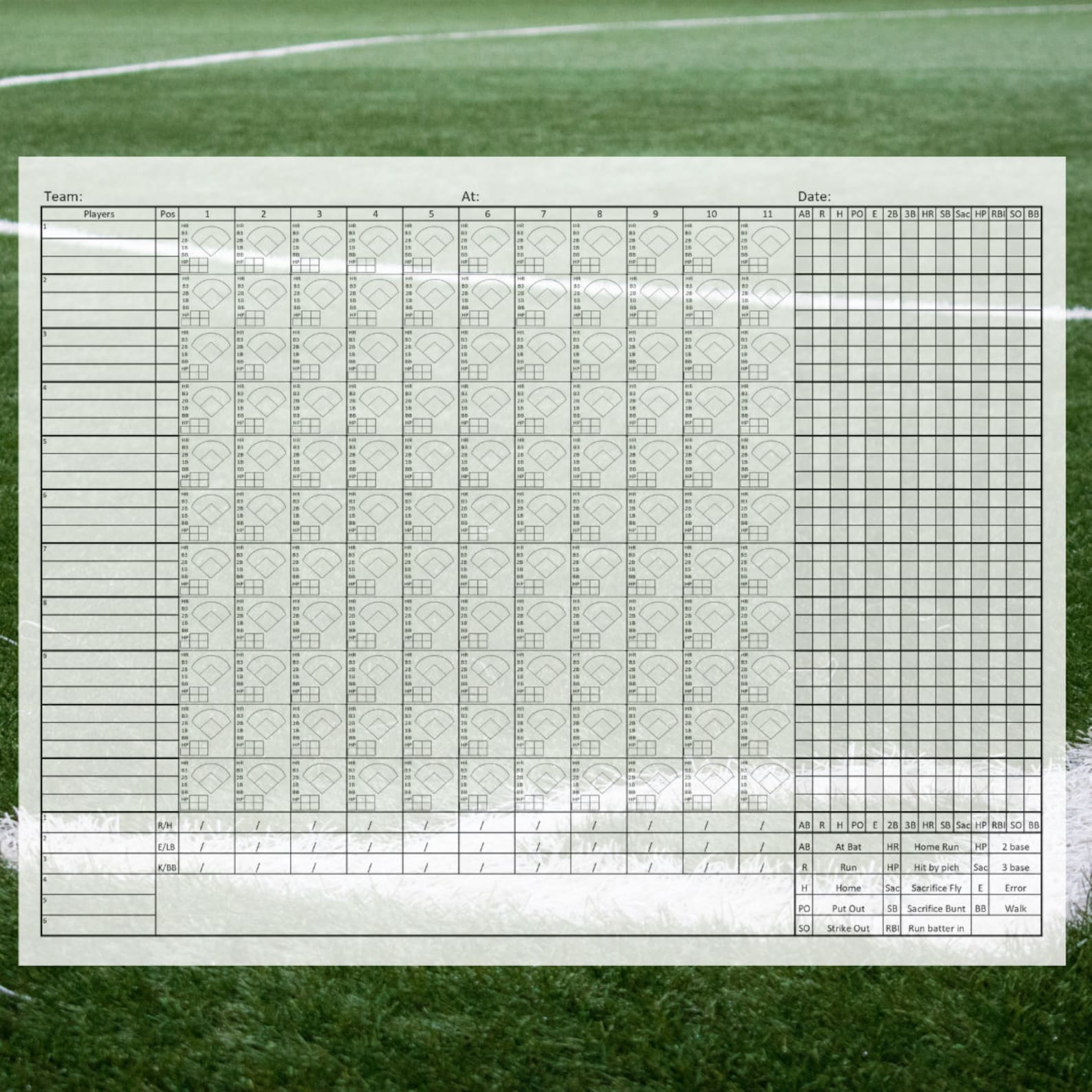 Baseball and Softball Scorebook Template / Printable Score Sheet ...