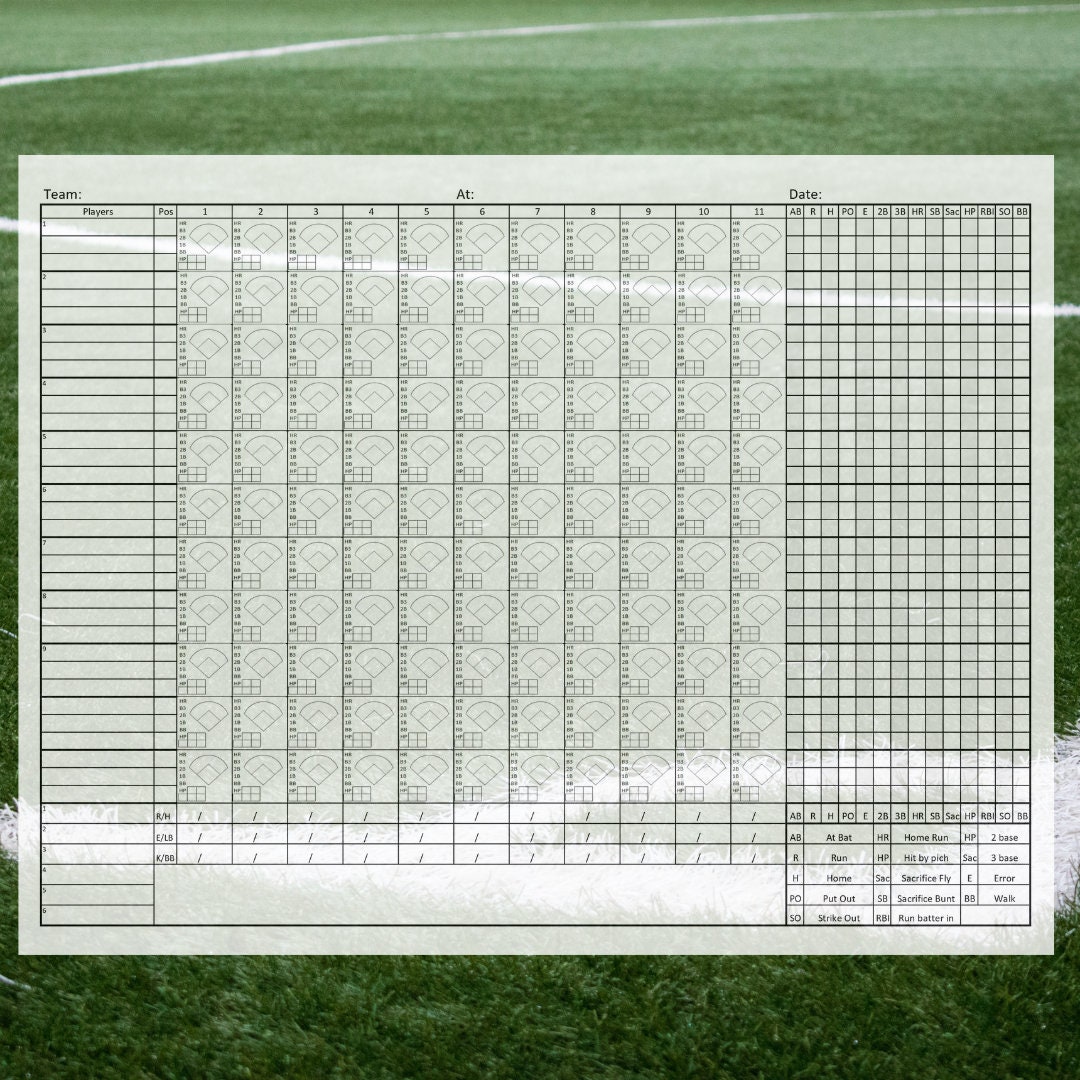 Baseball and Softball Scorebook Template / Printable Score Sheet ...