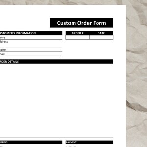 Printable Custom Order Form Template in Excel / Business Form Template ...