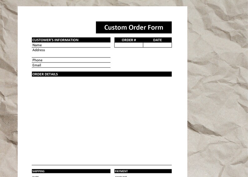 Printable Custom Order Form Template in Excel / Business Form Template ...