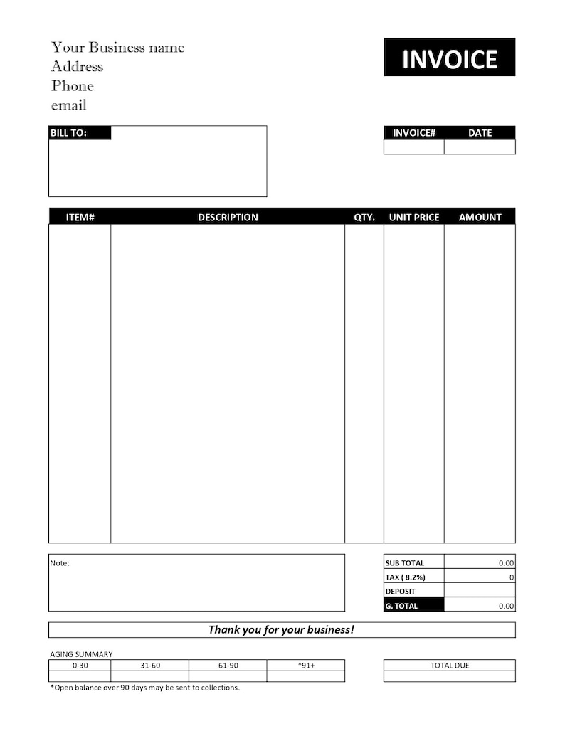 Invoice Aging Report Template / Printable Invoice / Business Form ...