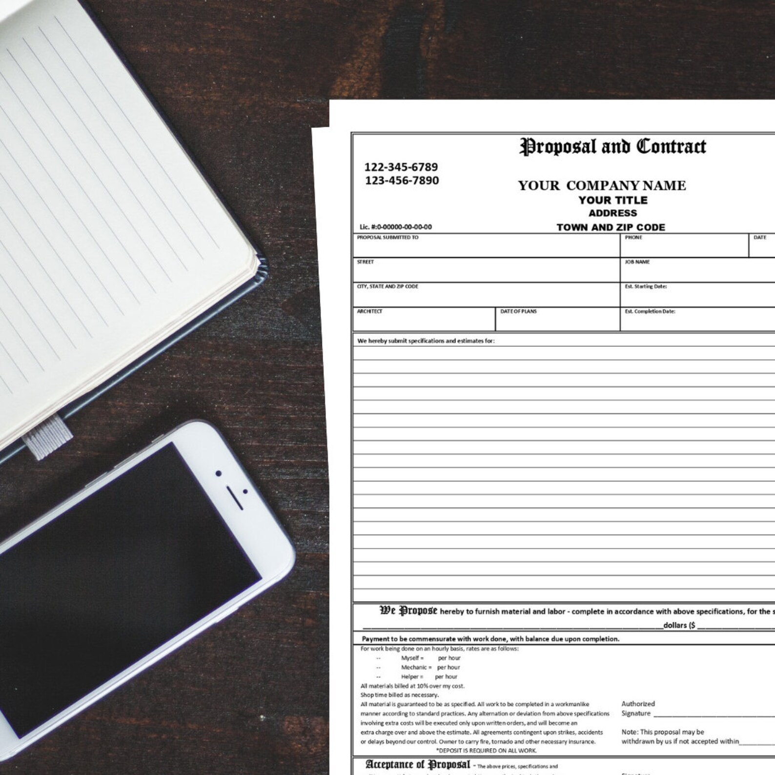 Contract With Lines Template / Editable Proposal & Contract Form ...