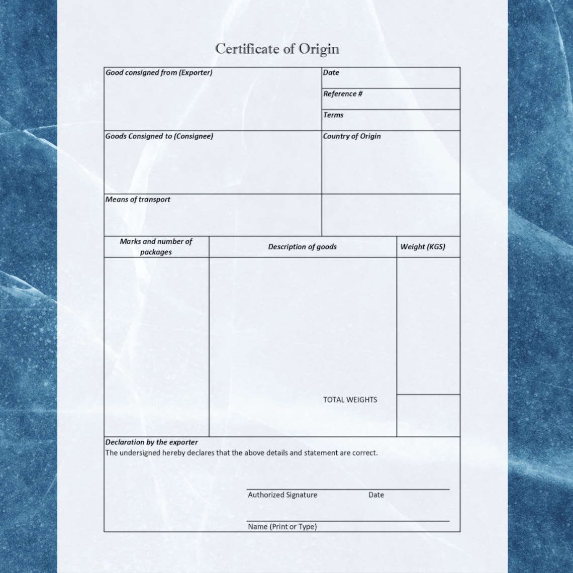 Certificate of Origin / Printable Ready to Use Form / Business Form ...