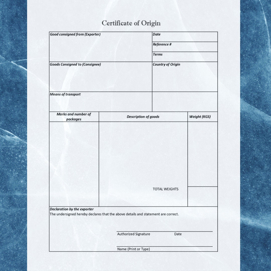 Certificate Of Origin Uk Template