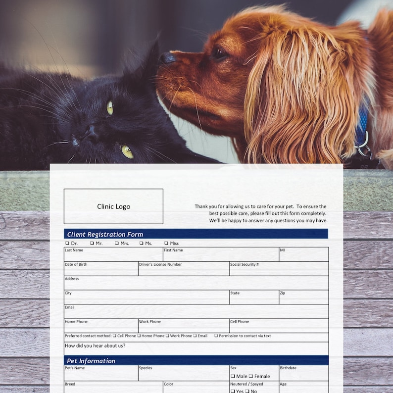 Veterinary Registration Form Template / New Client Form / Animal Clinic ...