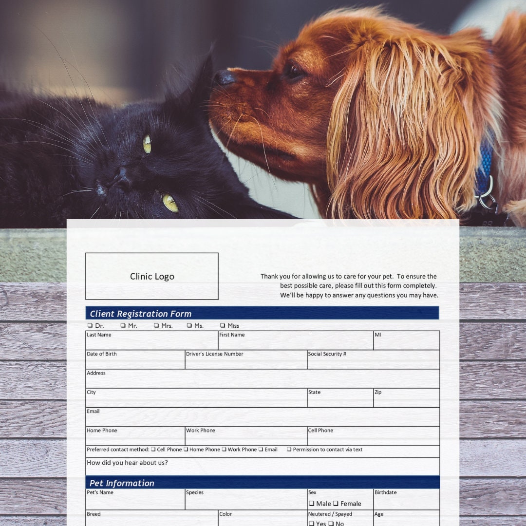 Veterinary Registration Form Template / New Client Form / Animal Clinic ...