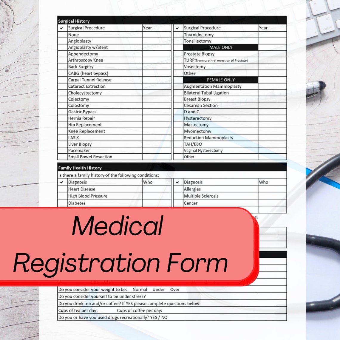 A Set of Medical Registration Form Template / Printable Editable ...