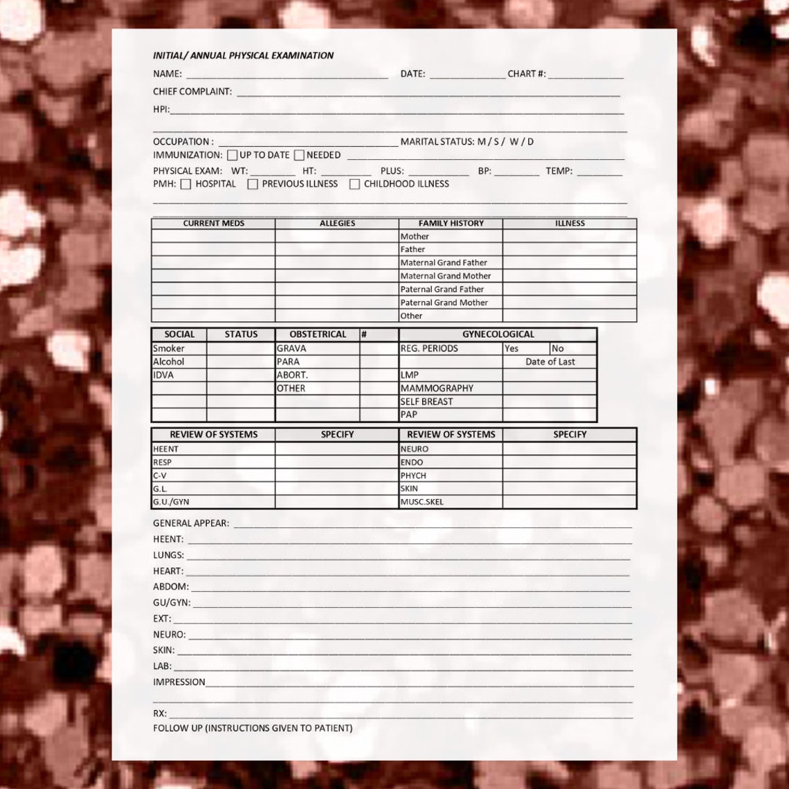 Plantilla de formulario de examen físico / Examen físico inicial ... Plantilla de formulario de examen físico / Examen físico inicial ...