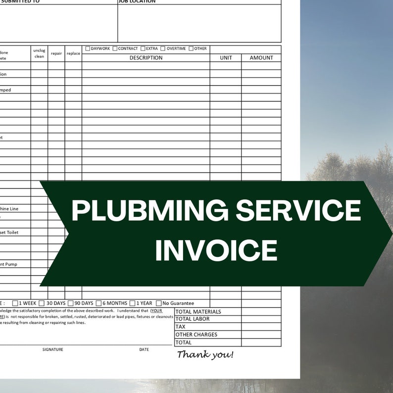 PLUMBING Service Work Order & Invoice / Business Form Template ...
