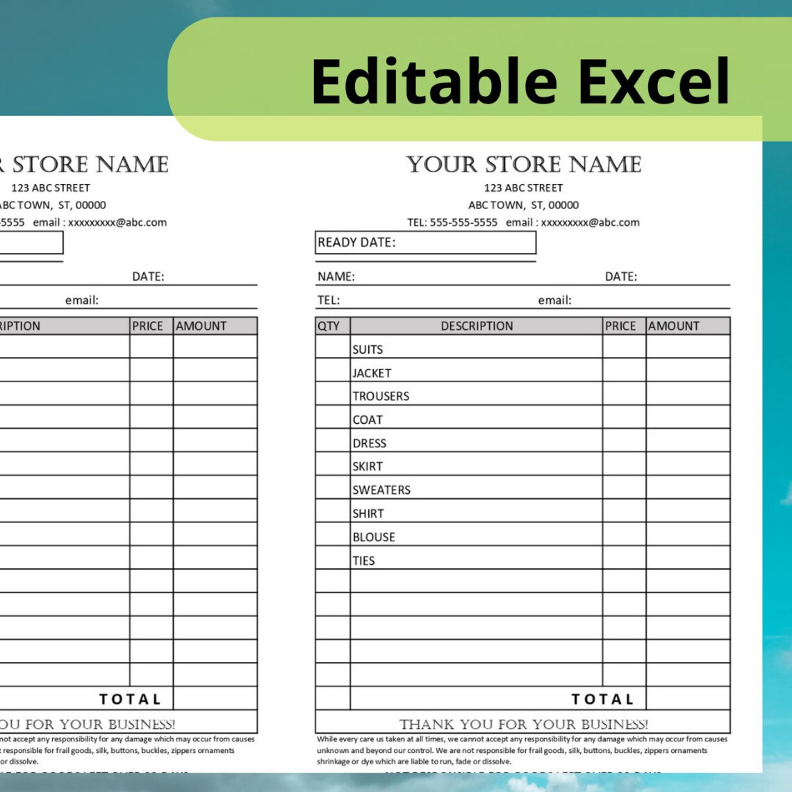 Dry Cleaner Receipt Template Editable Dry Cleaning Invoice Etsy UK