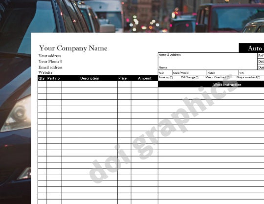 Auto Repair Order Form Template / Auto Repair Service Form / Printable ...