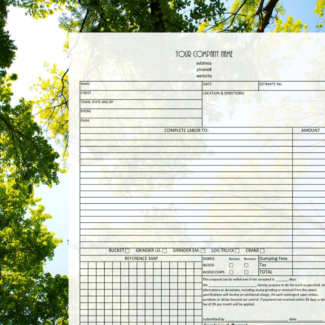 Tree Removal Service Work Order & Invoice / Business Form Template ...