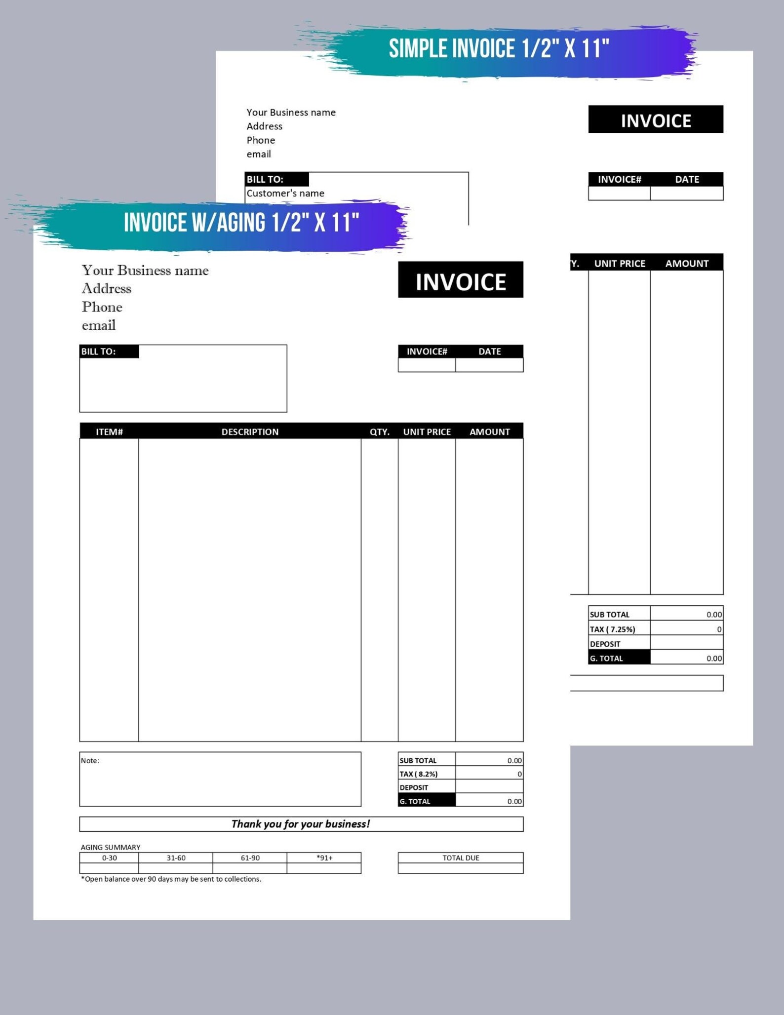 Invoice Aging Report Template / Printable Invoice / Business Form Template / Invoice Digital ...