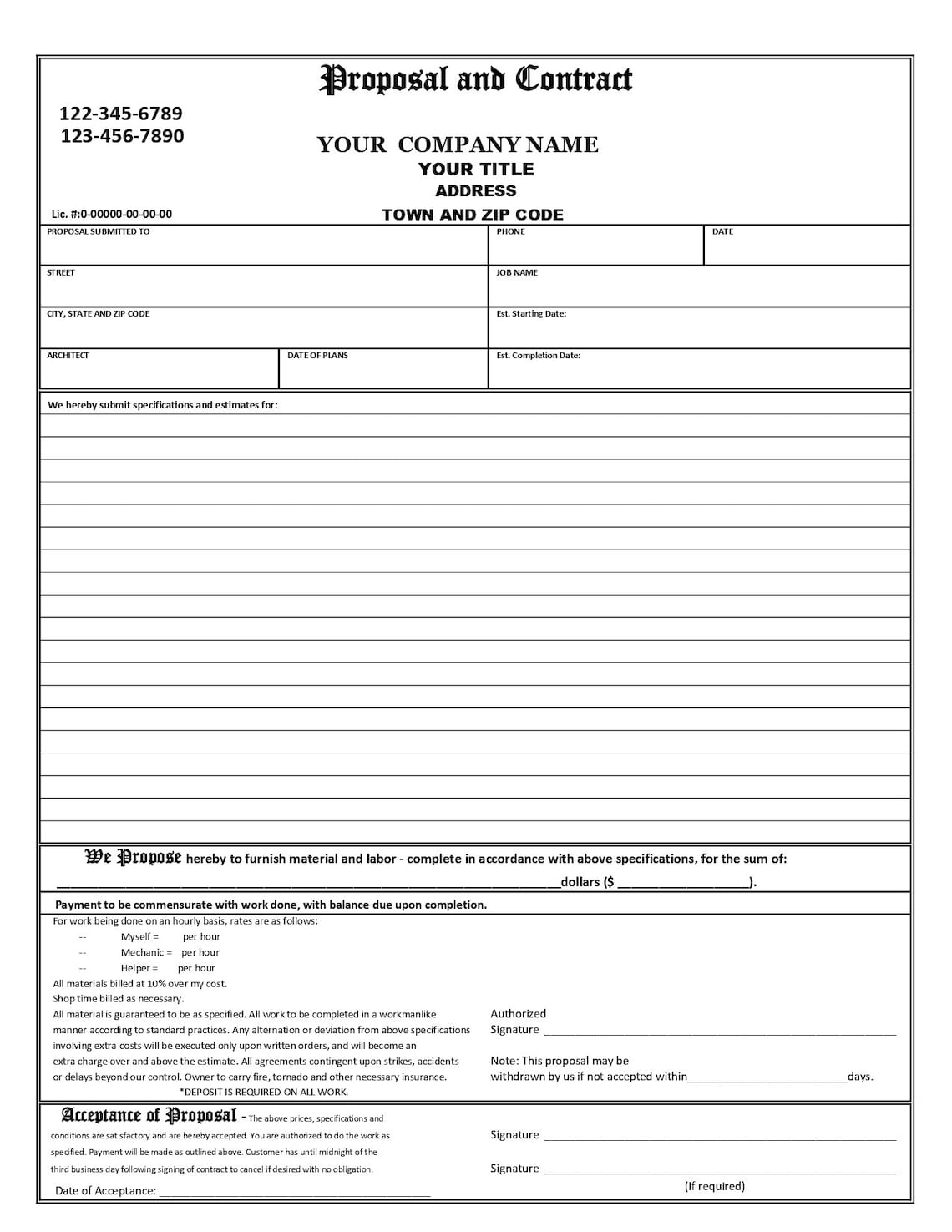 Contract With Lines Template / Editable Proposal & Contract Form ...