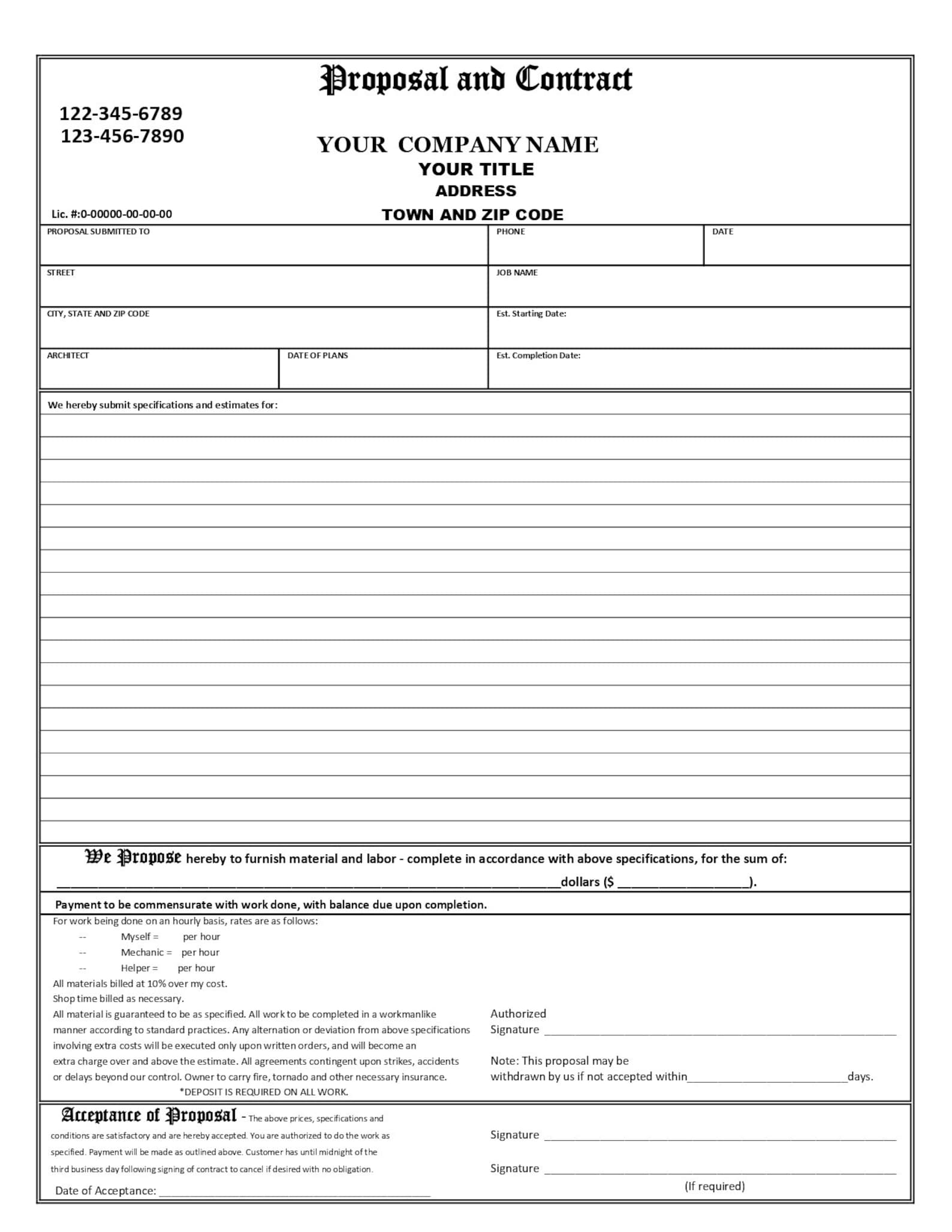 Contract With Lines Template / Editable Proposal & Contract Form ...
