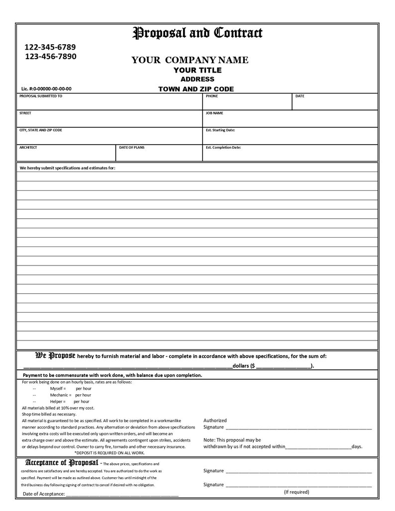 Contract With Lines Template / Editable Proposal & Contract Form ...