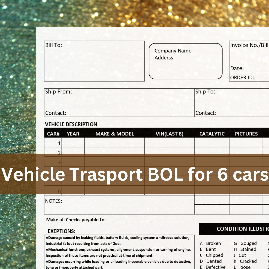 Vehicle Bill of Lading Template for 6 Cars / Business Form Template ...