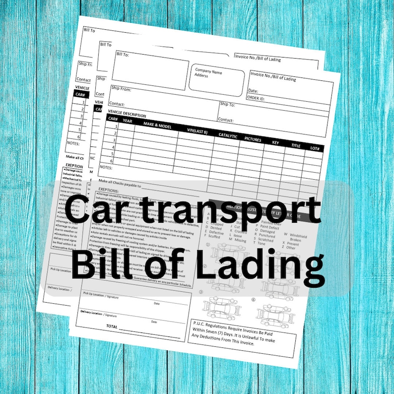 Vehicle Bill of Lading Template for 6 Cars / Business Form Template ...