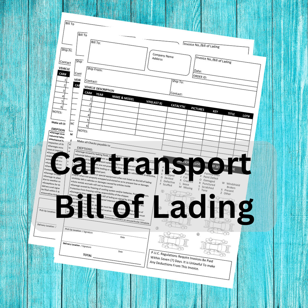 Vehicle Bill of Lading Template for 6 Cars / Business Form Template ...