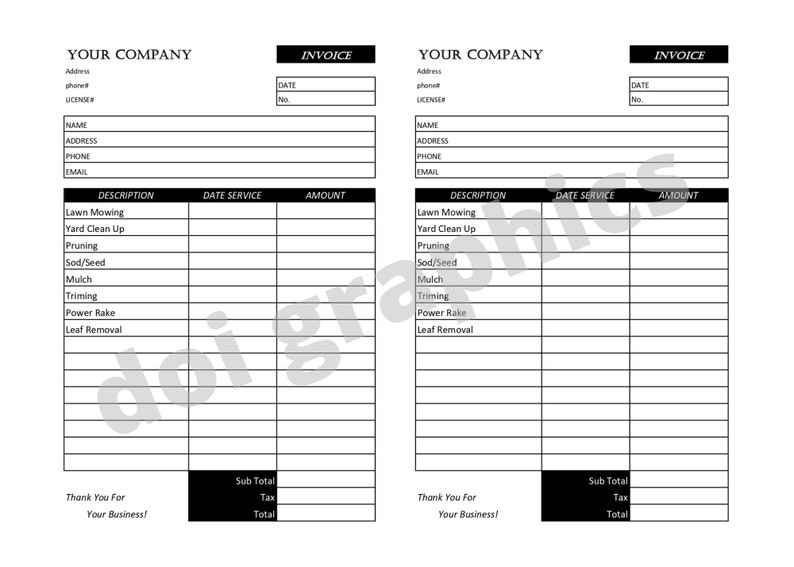 Simple Routine Invoice for Landscaping Template / Editable Printable ...